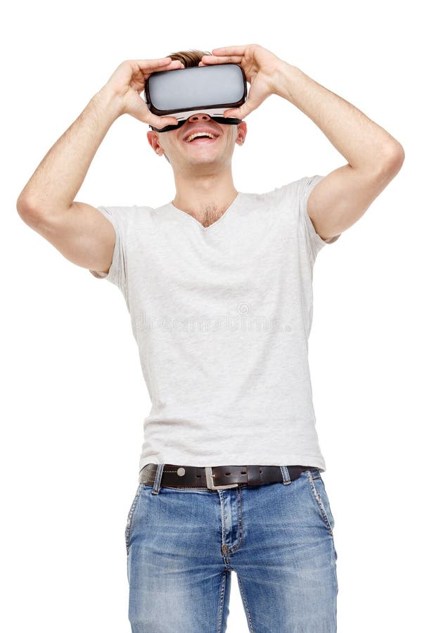 Man with Virtual Reality Goggles Stock Photo - Image of gadget, looking ...