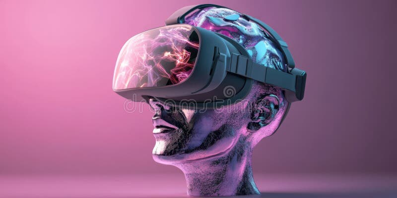 A Man in a Virtual Reality Headset Experiences Immersive Technology Up ...