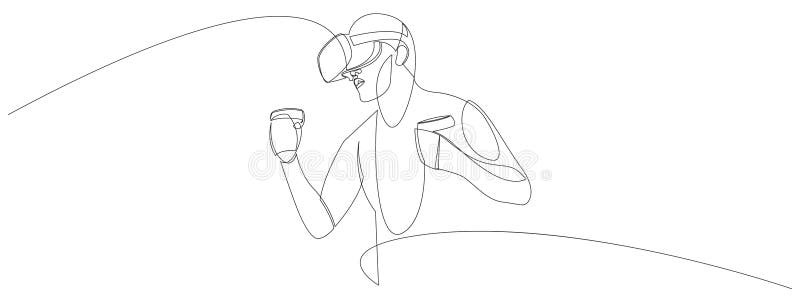 Man in Virtual Reality Headset and Motion Controller One Line Art ...