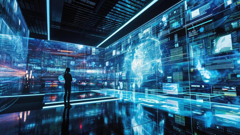 Man in Virtual Space. Luminous HUD Elements Stock Image - Image of ...