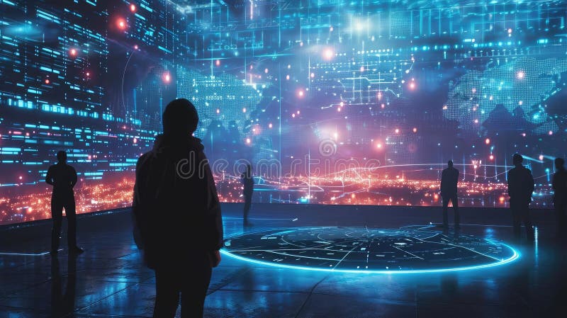 Man in Virtual Space. Luminous HUD Elements Stock Illustration ...