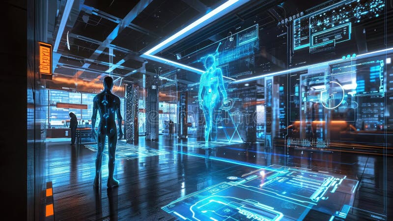 Man in Virtual Space. Luminous HUD Elements Stock Illustration ...