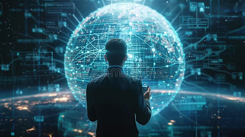Man with a Vision of Global Connectivity Stock Illustration ...