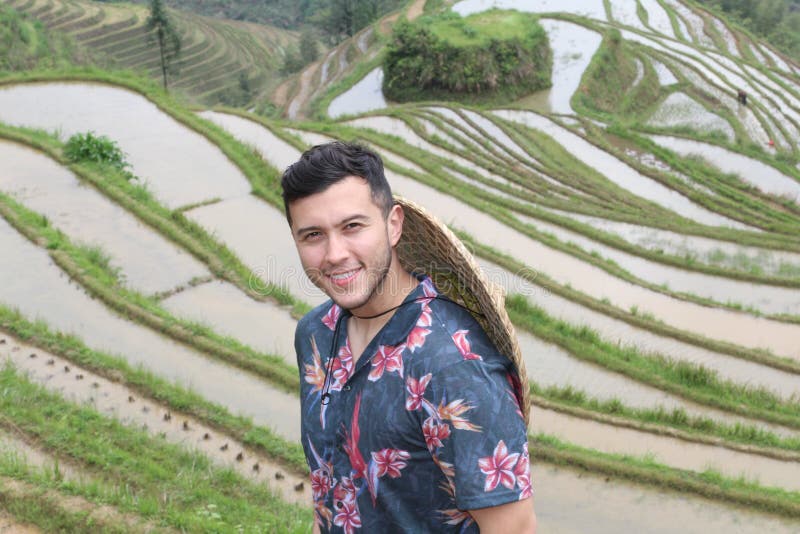 Man Visiting Traditional Asian Rice Fields Stock Photo - Image of japan ...