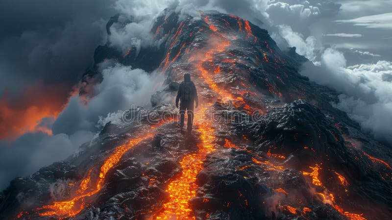 Man and volcanic eruption stock image. Image of volcanic - 367472591