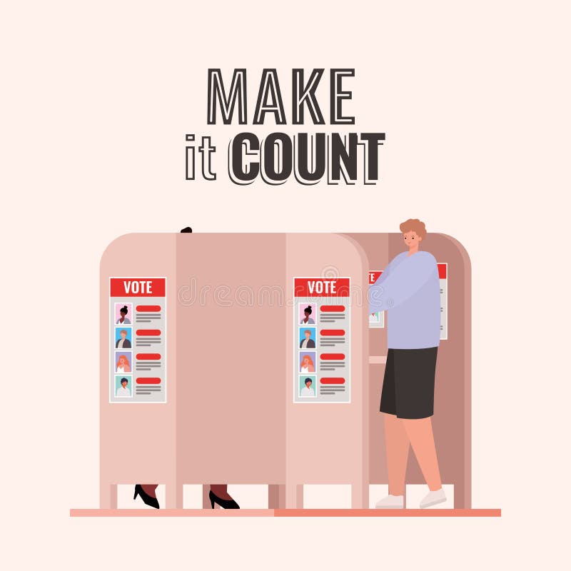 Man at Voting Booth with Make it Count Text Vector Design Stock Vector ...