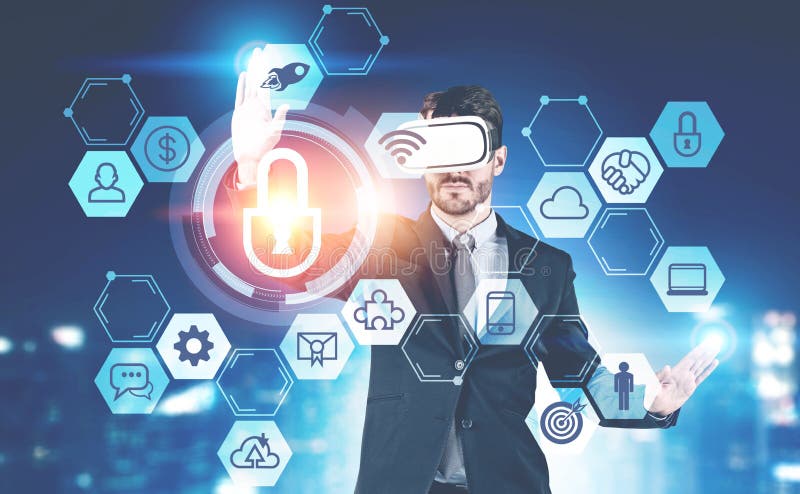 Man in Vr Glasses, Security Interface Stock Photo - Image of protect ...