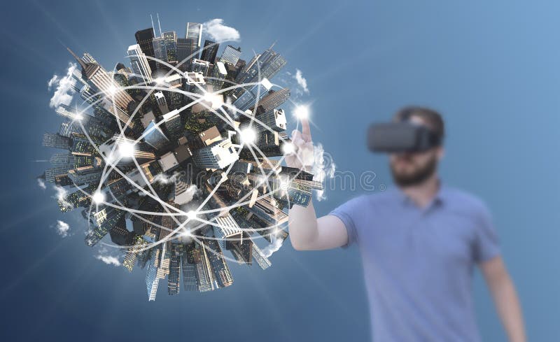 City planet touch VR stock photo. Image of computer - 105060838