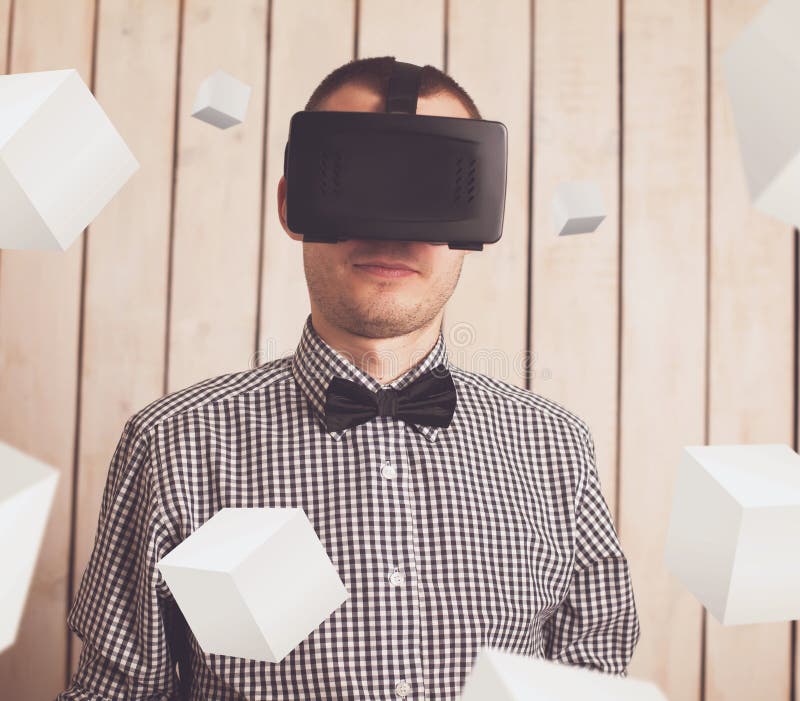 Man in VR glasses stock photo. Image of virtuality, visual - 67496190