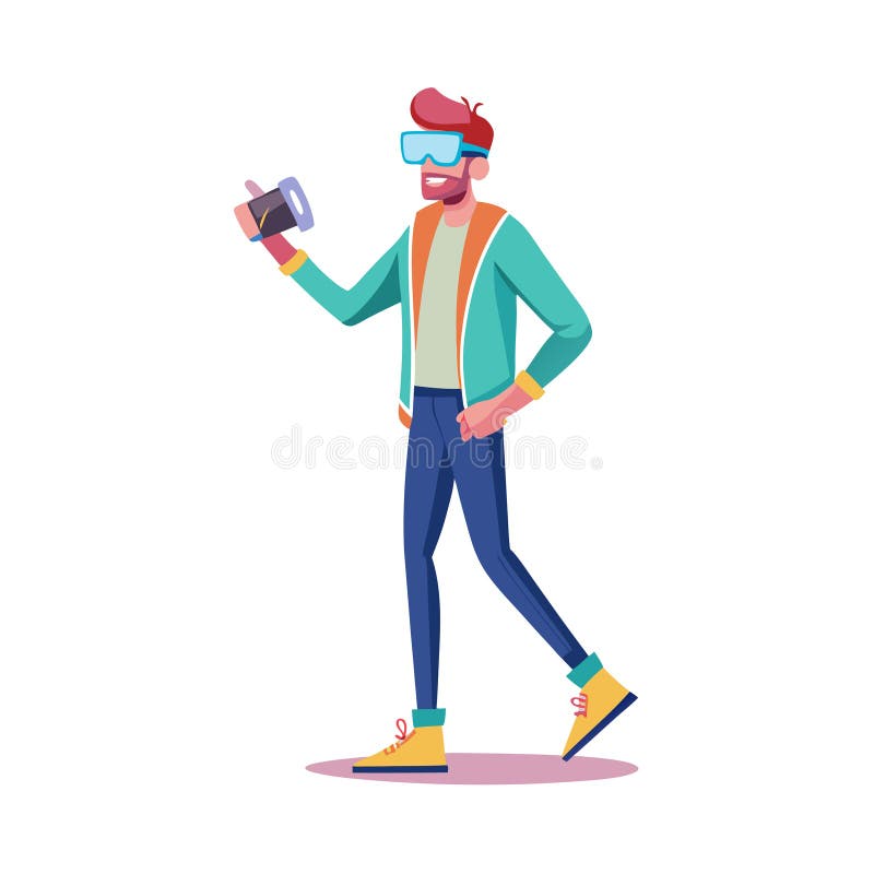 Man with VR Goggles and Controller in Trendy Style Stock Vector ...