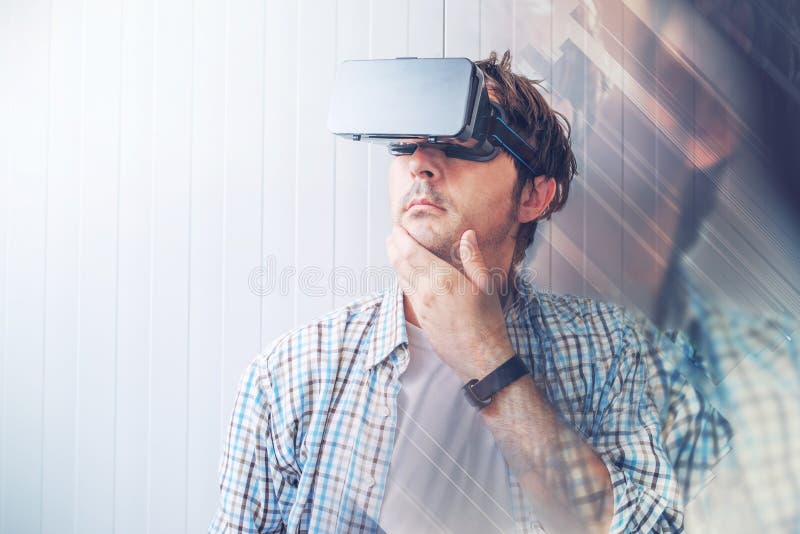 Man with VR Goggles Exploring Virtual Reality Content Stock Image ...