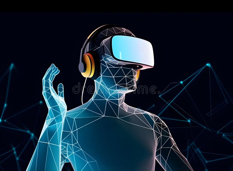 Man with a VR Headset and Experiencing Virtual Reality or Metaverse ...