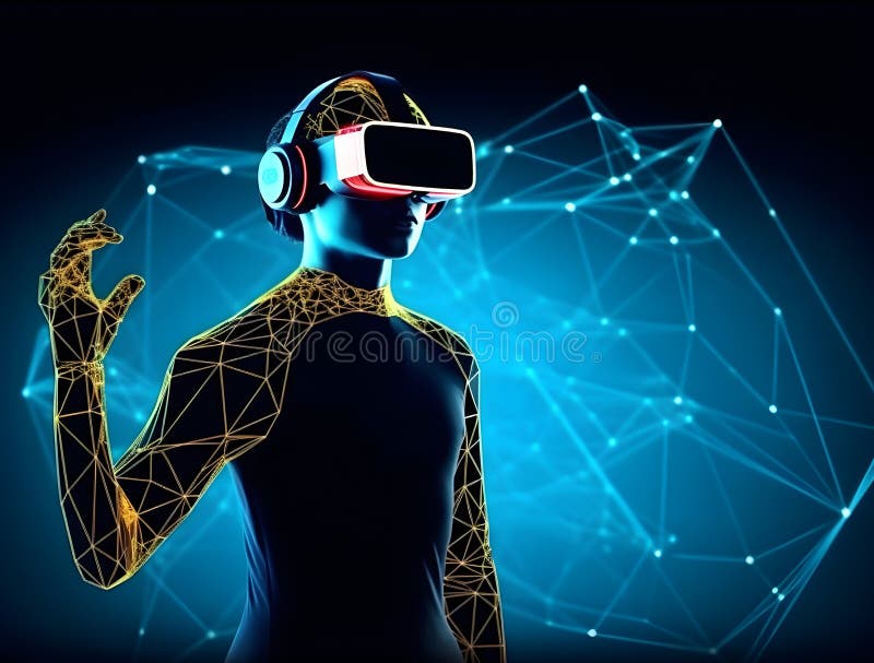 Man with a VR Headset and Experiencing Virtual Reality or Metaverse ...