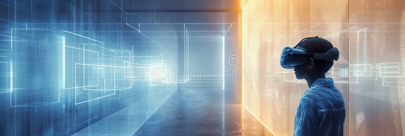 Man in VR Headset Exploring Futuristic Space Stock Photo - Image of ...