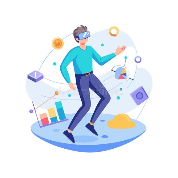 Man in VR Headset Interacting with Data Visualizations, Financial ...