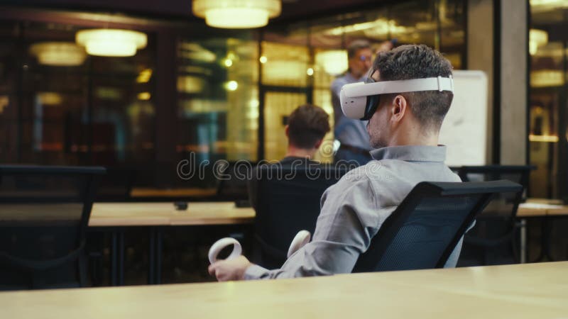 Man in VR Headset in Modern Office Stock Footage - Video of office ...