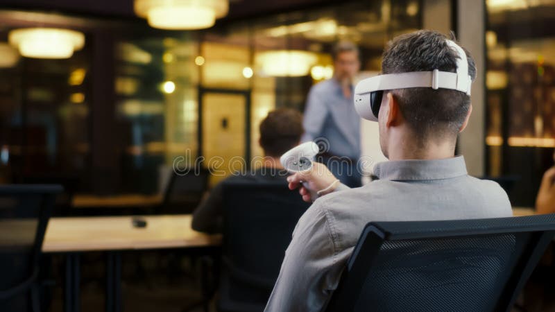 Man in VR Headset in Modern Office Stock Photo - Image of testing ...
