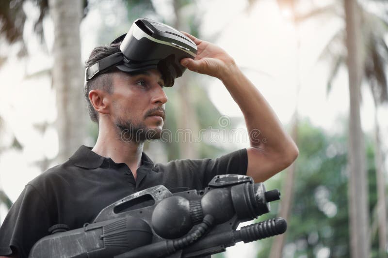 Man in Vr Headset Playing Video Game Stock Image - Image of player ...