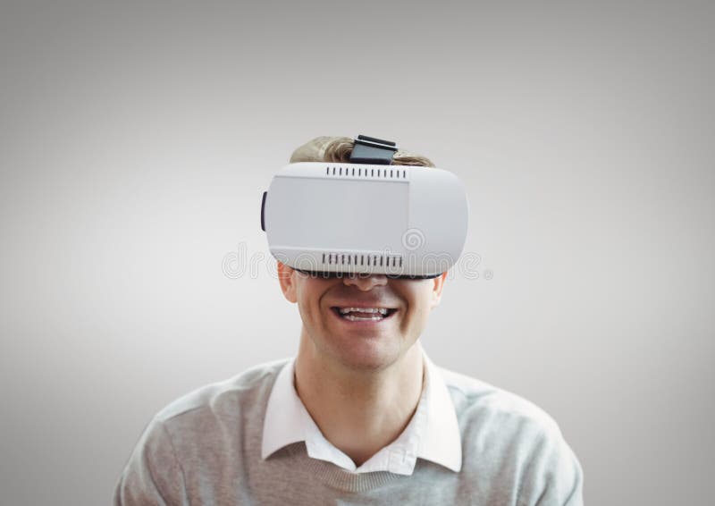 Happy Man With VR Headset Standing Behind Interfaces Stock Image ...