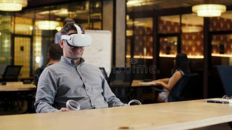 Man in VR Headset Speaking Online with Client Stock Photo - Image of ...
