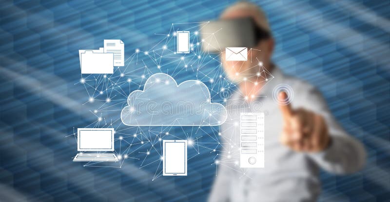 Man Touching a Cloud Computing Concept Stock Image - Image of data ...