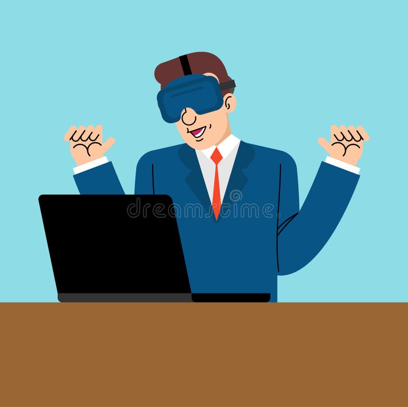 Man in VR Headset Working at a Laptop. Concept of Future Work, Immersive Experience, Remote Job ...