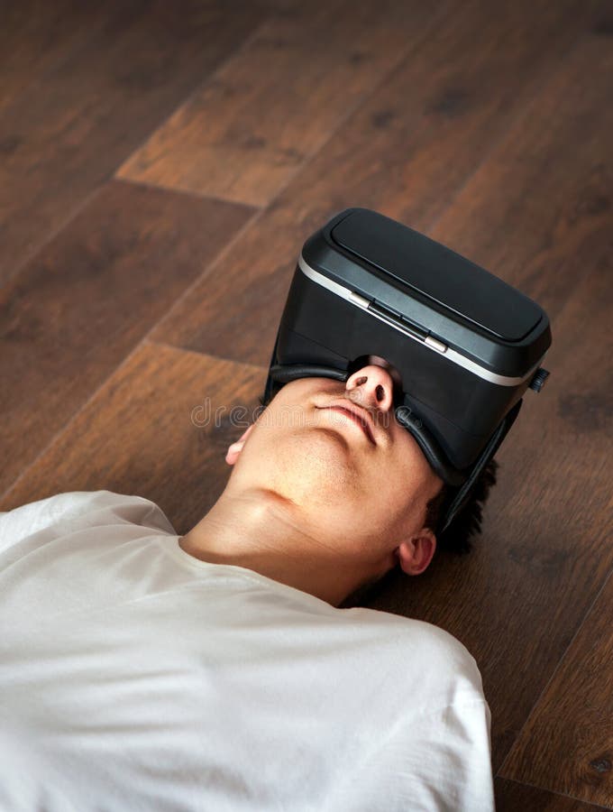 Man in VR Mask stock image. Image of doze, cyber, indoor - 128247467
