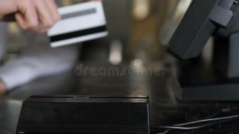 Man or Waiter at Counter with Cashbox Working at the Restaurant Stock ...