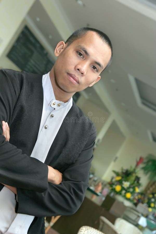 Man in Waiter Uniform at Work Stock Photo - Image of captain, manager ...