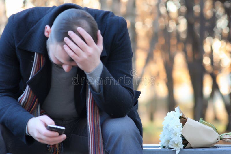 Man Waiting on a Bench the Date in Autumn Park Stock Image - Image of ...