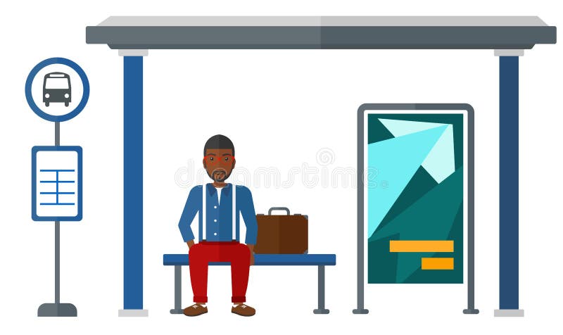 Man waiting for bus. stock vector. Illustration of sidewalk - 65889657