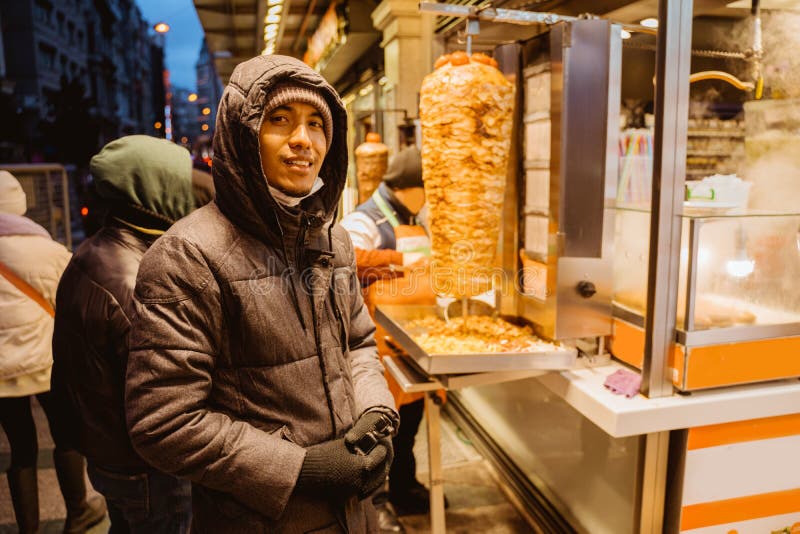 Man Waiting and Ordering Food at the Kebab Shop Stock Photo - Image of ...