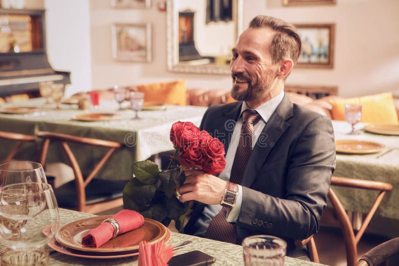 A Man is Waiting in a Restaurant. Stock Photo - Image of happy, carte ...