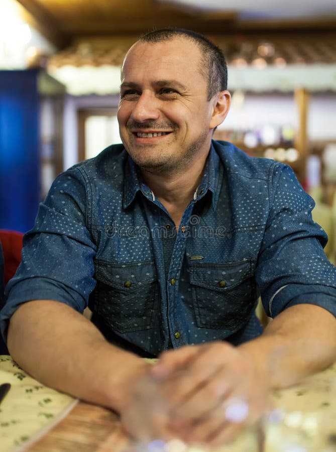 Man Waiting at the Table in the Restaurant Stock Image - Image of happy ...