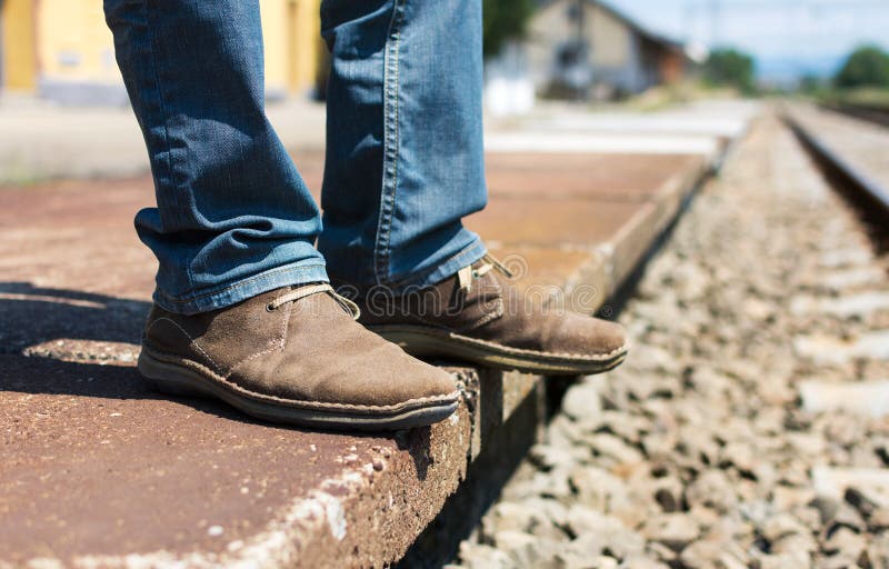 Man Waiting for a Train Wearing Vintage Shoes Stock Photo - Image of ...