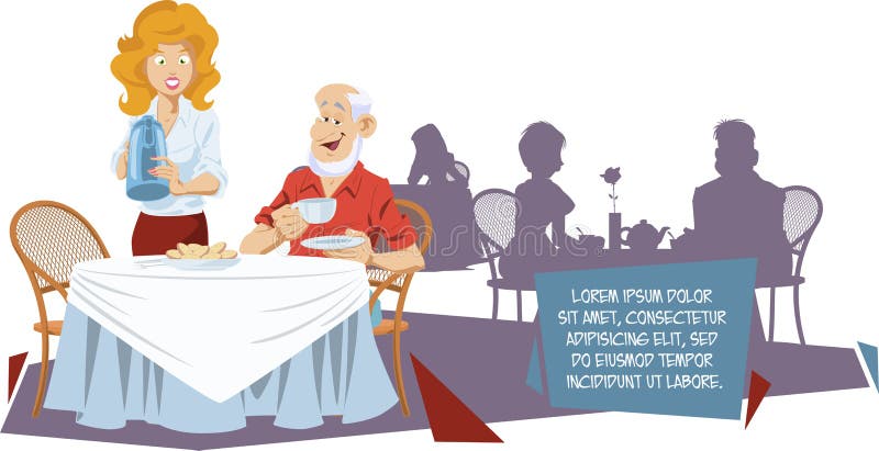 Man and Waitress in Cafe. Funny People Stock Vector - Illustration of ...