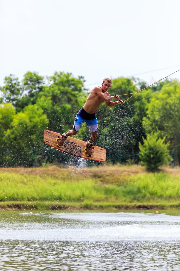 Man Wakeboarding. Jumping stock photo. Image of landscape - 70379696