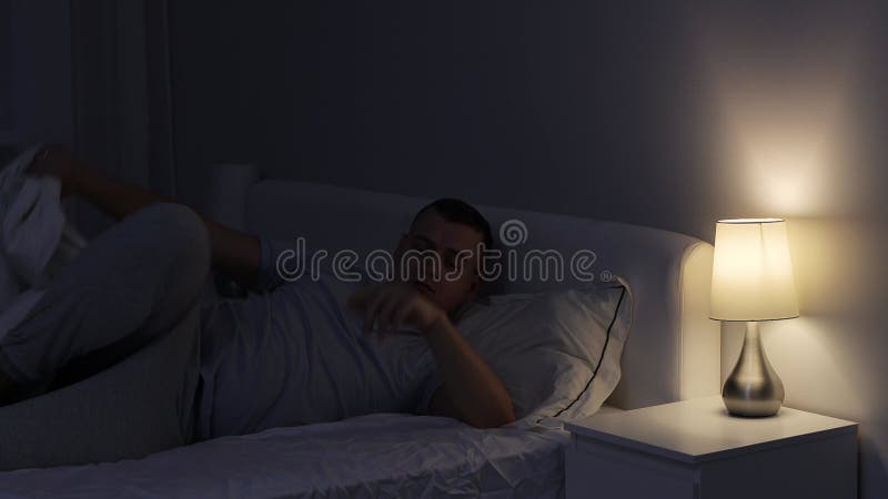 Man is Waking Up Early in the Morning and Turning Light on Stock ...