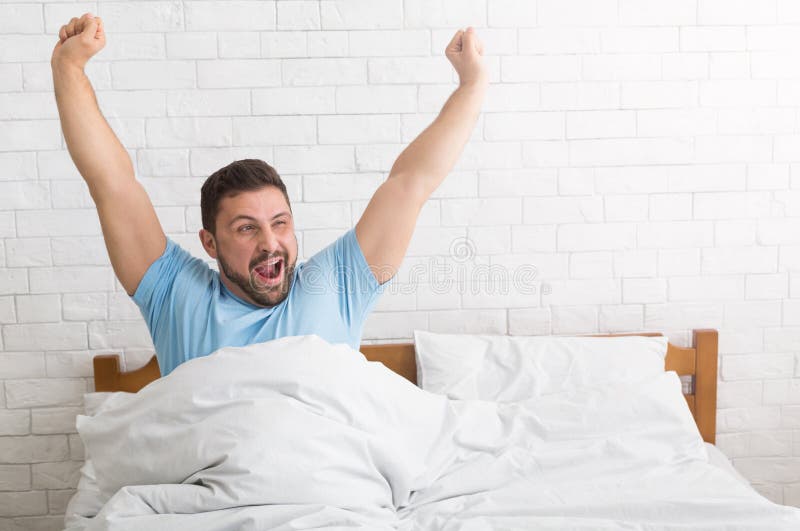 Man Waking Up in Morning, Stretching and Yawning Stock Photo - Image of ... Man Waking Up in Morning, Stretching and Yawning Stock Photo - Image of ...
