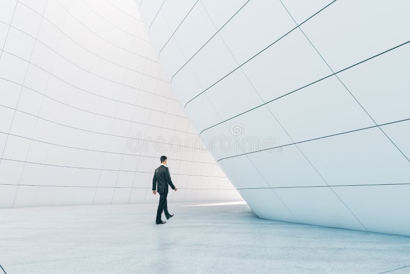 Man Walking in Abstract Building Open Space Interior Stock Illustration ...