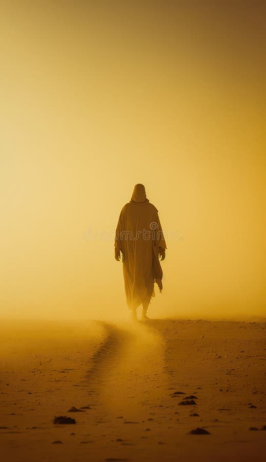 Man Walking Alone through the Sahara Desert Stock Illustration ...