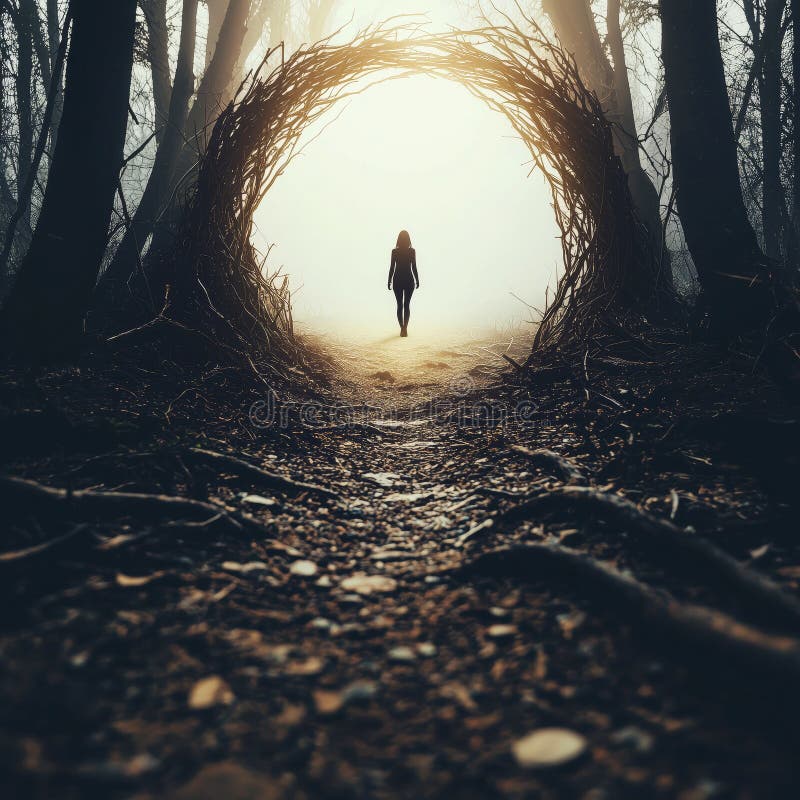 Man Walking on Cobblestone Path Towards Sunset, Concept of Future and ...