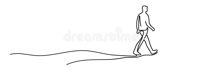 Man Walking Along the Road, Horizon, Drawn with One Line Stock ...