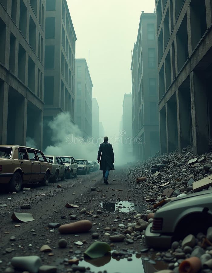 Man Walking Away in Desolate City Street Stock Illustration ...