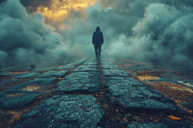 A Man Walking Away into the Fog . Hopelessness Stock Image - Image of ...