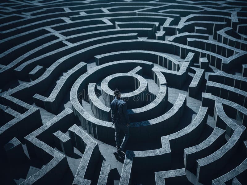 Man Walking into Big Labyrinth. Ai Generative Stock Illustration ...