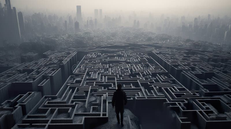 Man Walking into Big Labyrinth Finding Solution Concept. Man Walking ...