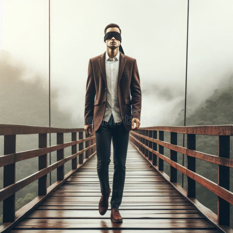 A Man Walking Blindly Across a Bridge. Stock Photo - Image of ...