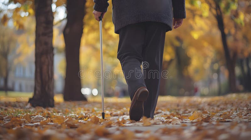 A Man Walking with a Cane through Fall Foliage Stock Illustration ...