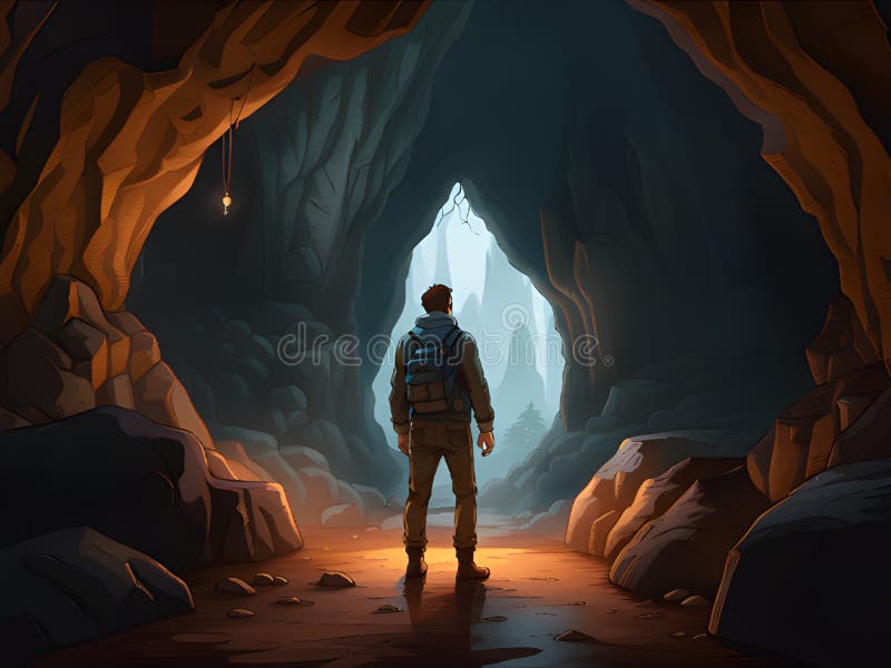 A Man Walking through a Cave Stock Illustration - Illustration of white ...